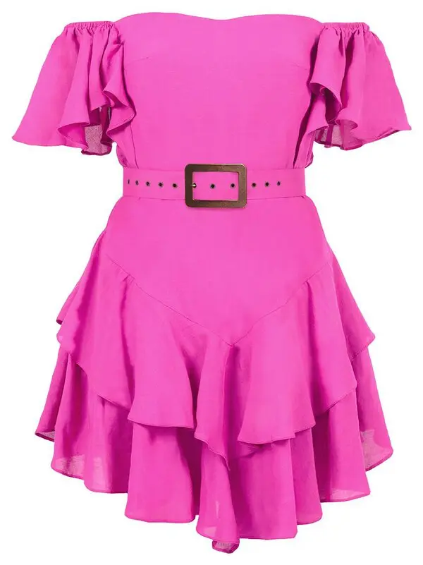 ALINA CERNATESCU Samba Rose Linen Mini Ruffle Cocktail Dress - Pink