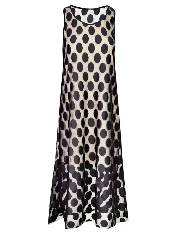 OH!ZUZA NIGHT&DAY Neutrals Midi Transculent Polka Dot Dress - Black