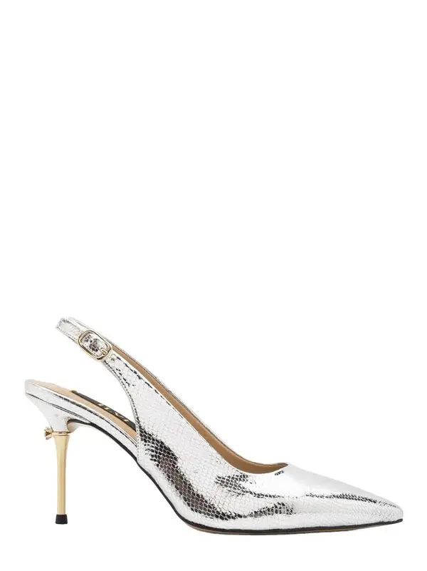 ILVI Panya Leather Heeled Sandal With Snake Print - Silver