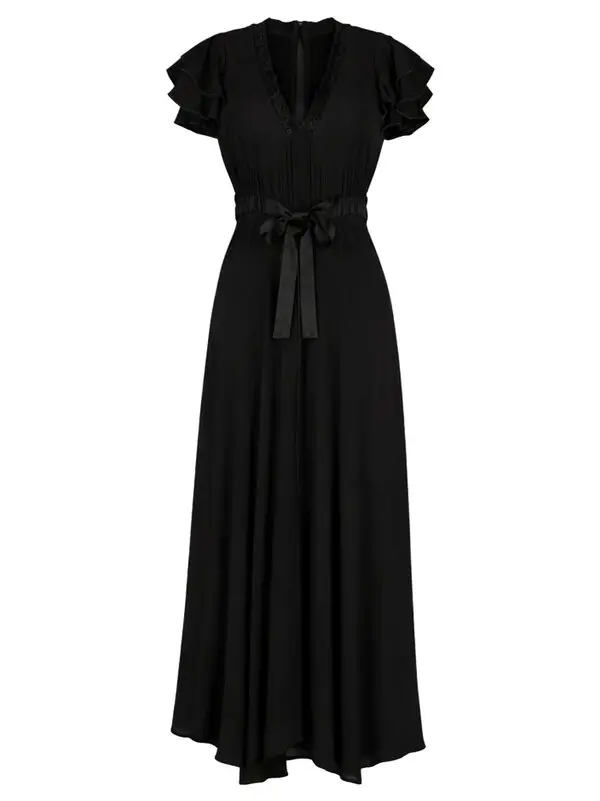 ROSE & NANCY Chloe Lace Detail Tie Waist Maxi Dress - Black