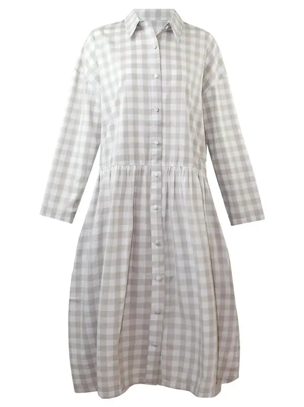 ZENZEE Neutrals Cotton Linen Gingham Shirt Dress Natural - White