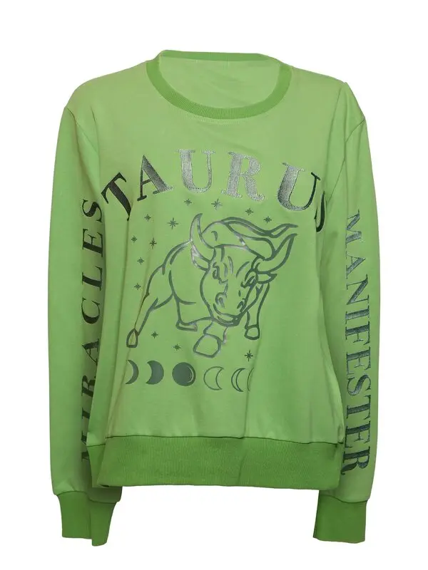 MIRACLES MANIFESTER Oversized Embroidered Taurus Sign Sweatshirt - Green