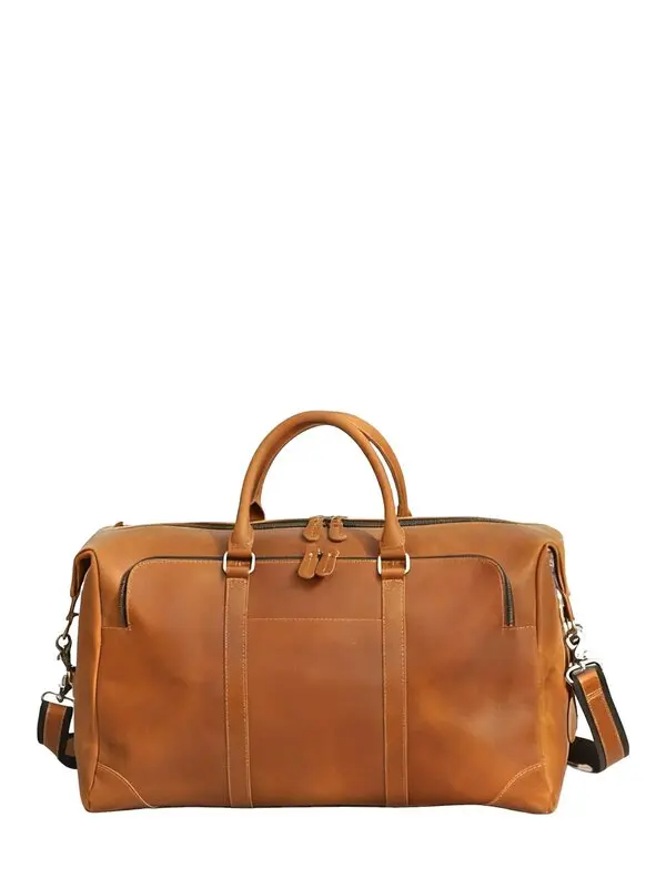 TOURI Genuine Leather Duffel With Zip Pocket Light - Brown