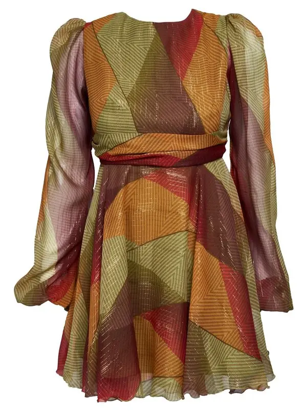 SOFIA TSERETELI Patchwork Silk Mini Dress - Green