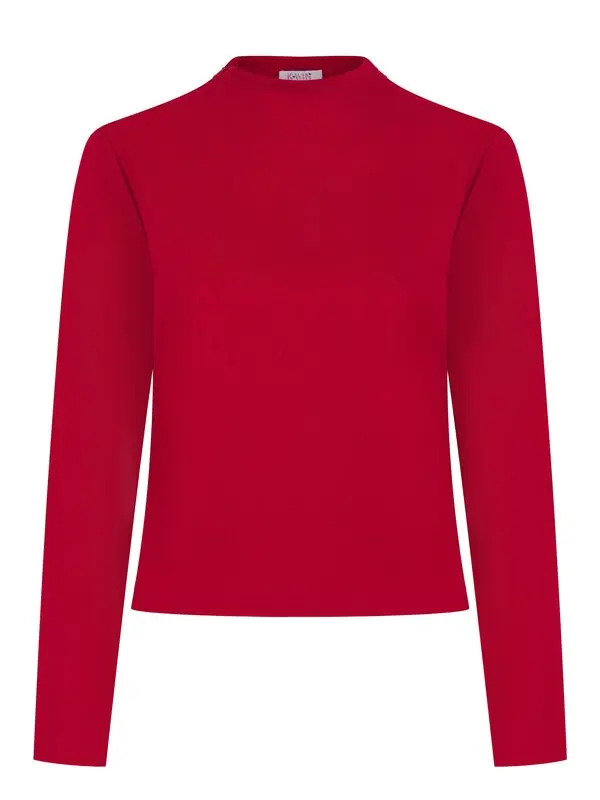 K-WIN LONDON Long Sleeve Mock Neck Top - Red