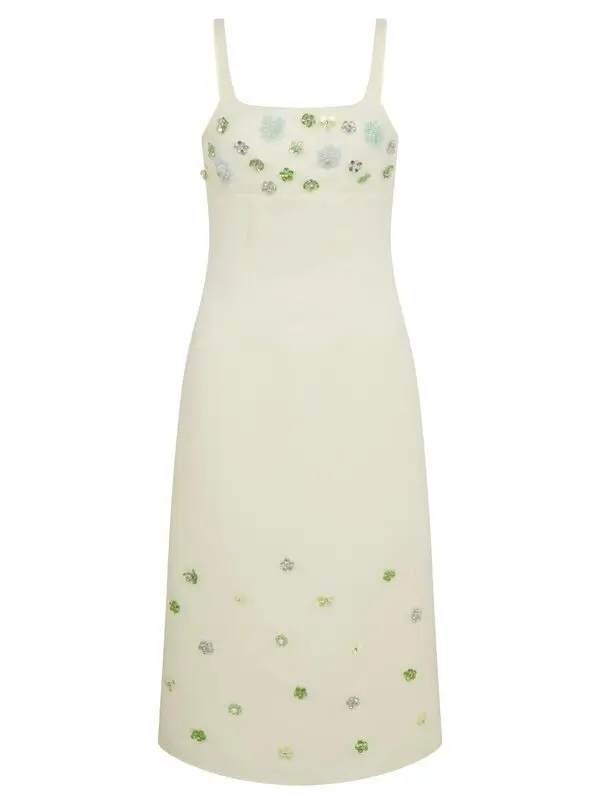 SOUR FIGS Green / Yellow Floral Embellished Midi Dress In Green Almond - Green/yellow