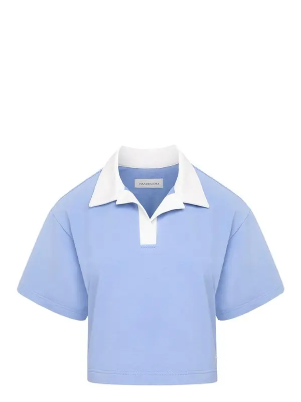 MANDRAGORA Cotton Cropped Top With Collar– Goia - Blue