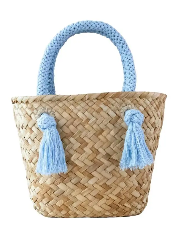 Likhâ Powder Small Classic Tote Bag With Braided Handles - Blue