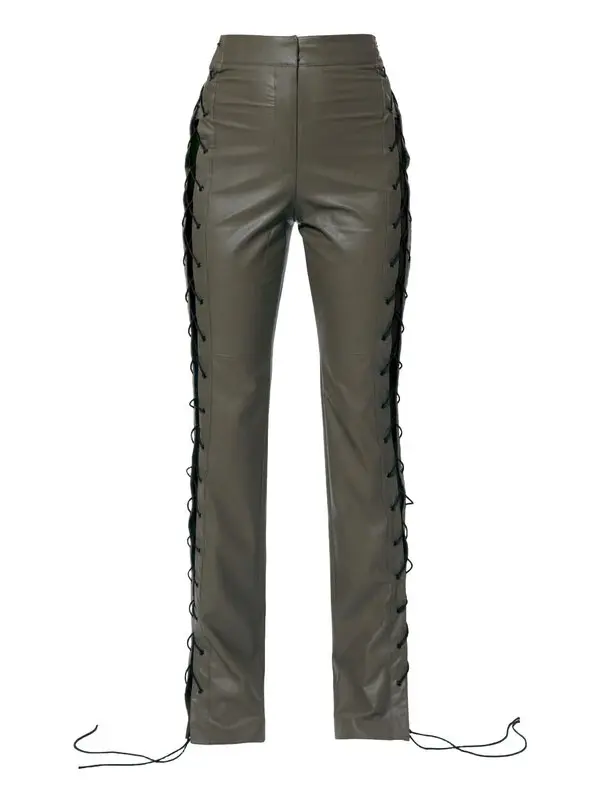 AGGI BY HALEWSKI Harley Khaki Vegan Leather Laced Pants - Green