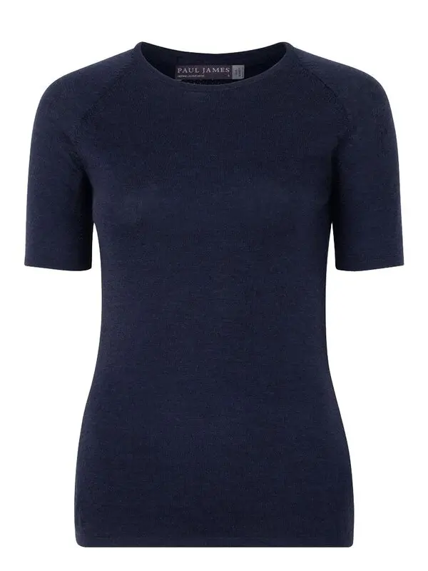 PAUL JAMES KNITWEAR Midweight Merino Activewear Selene T-shirt Navy Blazer - Blue