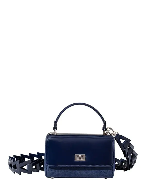 JURGI BRAND Navy Patent Leather & Suede Lili Top Handle Bag - Blue