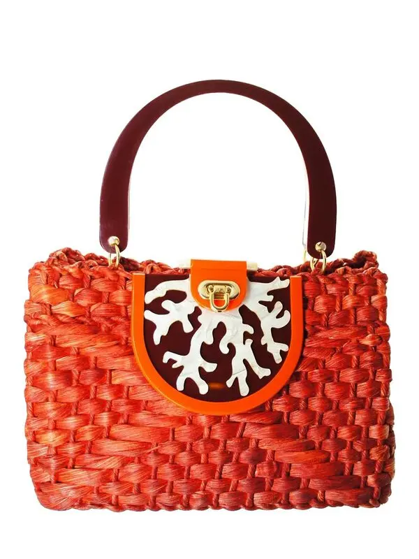 GISSA BICALHO Acrylic Handmade Bag Straw And Coral - Red
