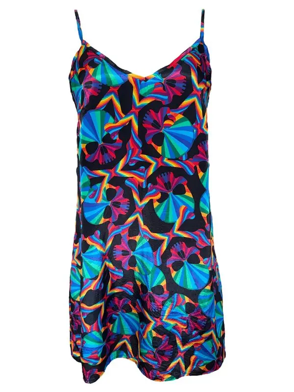 ANY OLD IRON Black / Red Multicolor Rainbow Skull Short Dress - Black/red