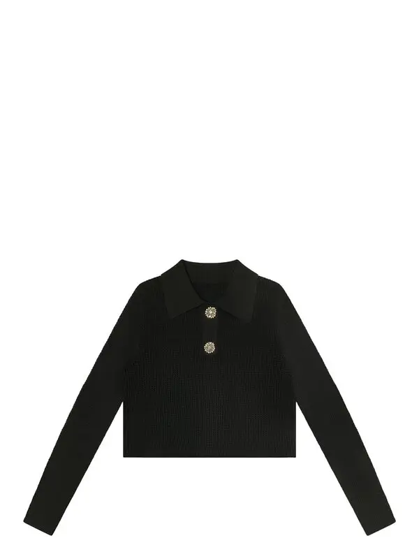 ROCH PEREL Black / Silver Black Knit Crystal Top - Black/silver