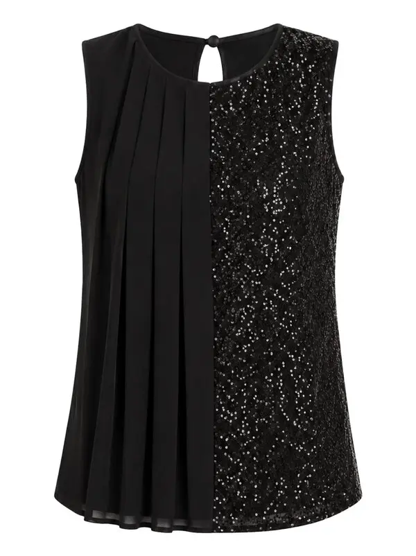 NUVV COLLECTION Sequin Pleated Sleevless Blouse - Black
