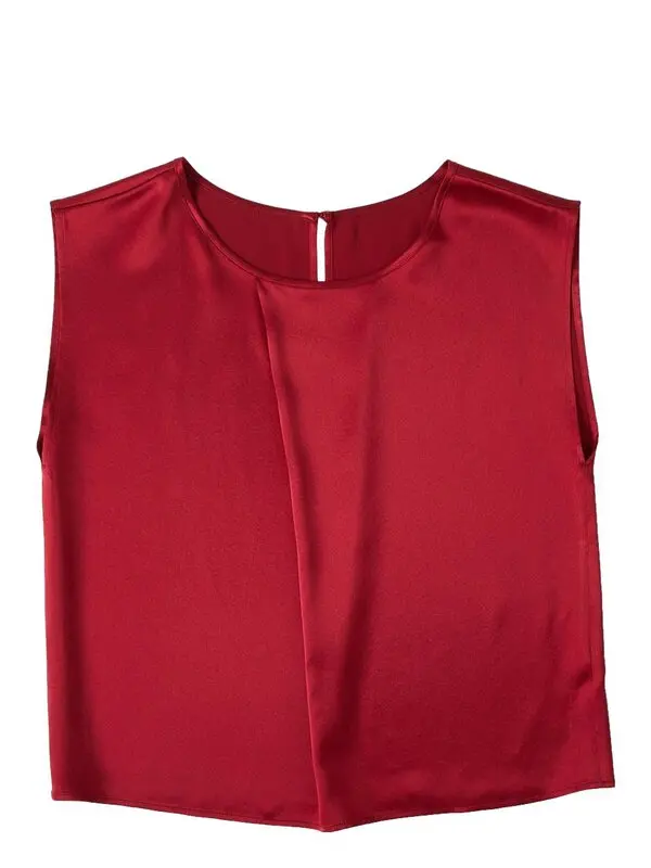SOFT STROKES SILK Pure Silk Sleeveless Boxy Fit Cropped Blouse - Red