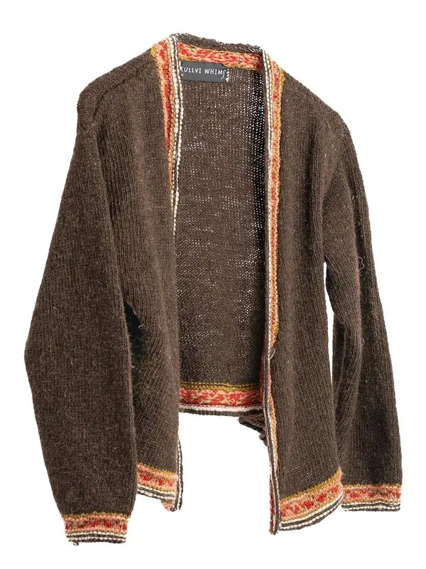 CHARKHA & LOOM Brown / Red Altair Wool Cardigan – Dark Brown - Brown/red