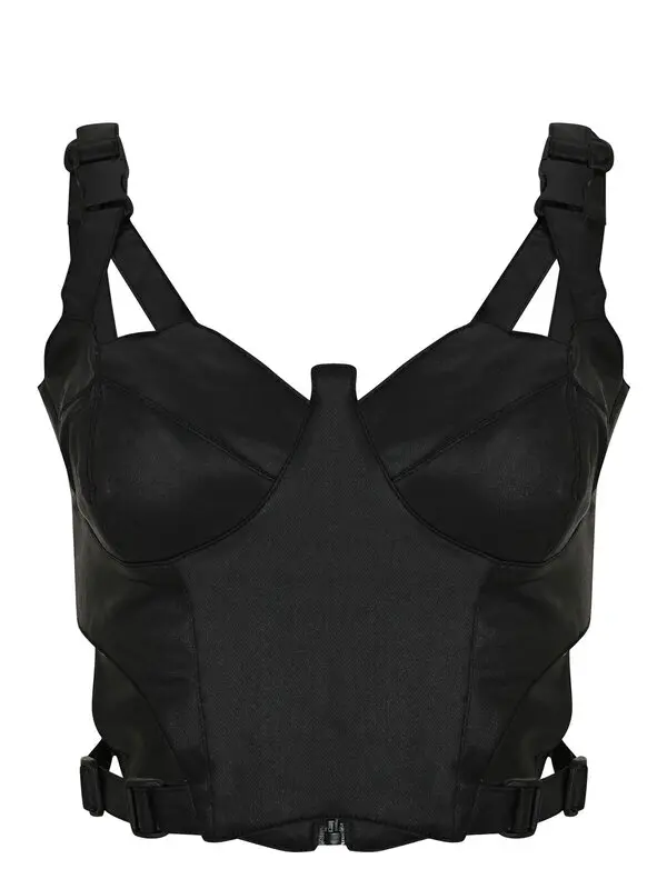 GOC DENIM Structured Cut-out Corset Top - Black