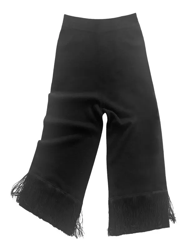 ZENZEE Cashmere Wide Leg Fringe Pants - Black