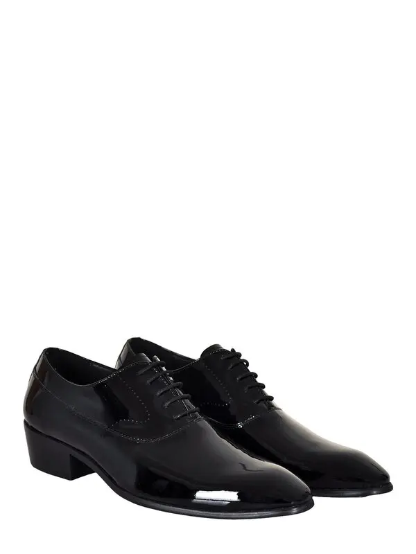 DAVID WEJ Frederick Patent Leather Dress Shoe With Cuban Heel - Black