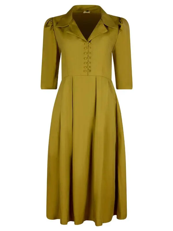 NUMBAT Constance Cotton Coat Collar Midi Dress – Olive - Green