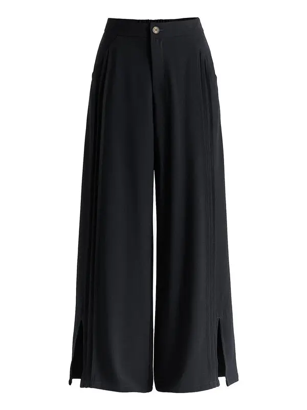 PAISIE Wide Leg Trousers With Side Pleats And Split Hem - Black