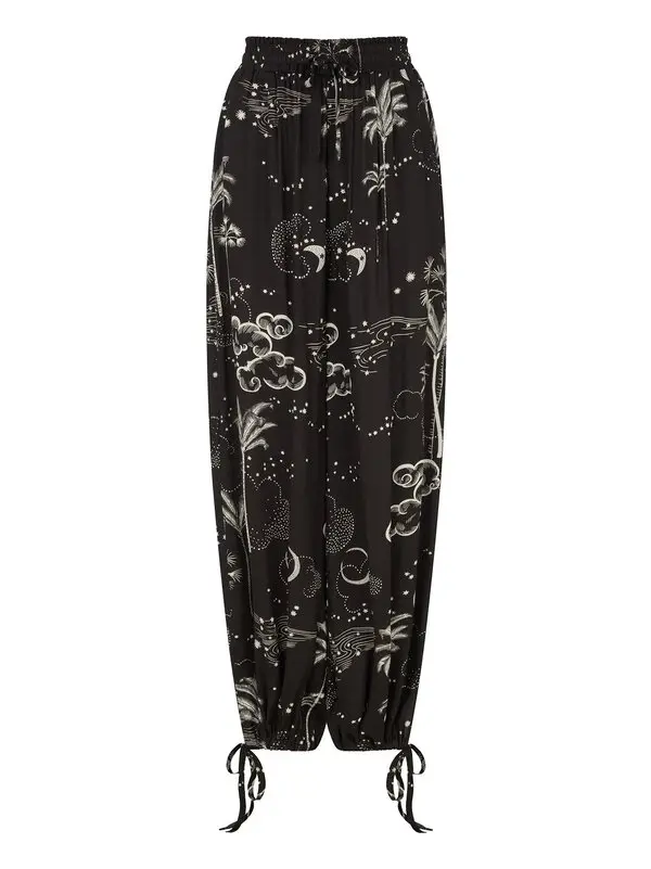 RAFFYA Palm High Waist Palm Print Trouser - Black