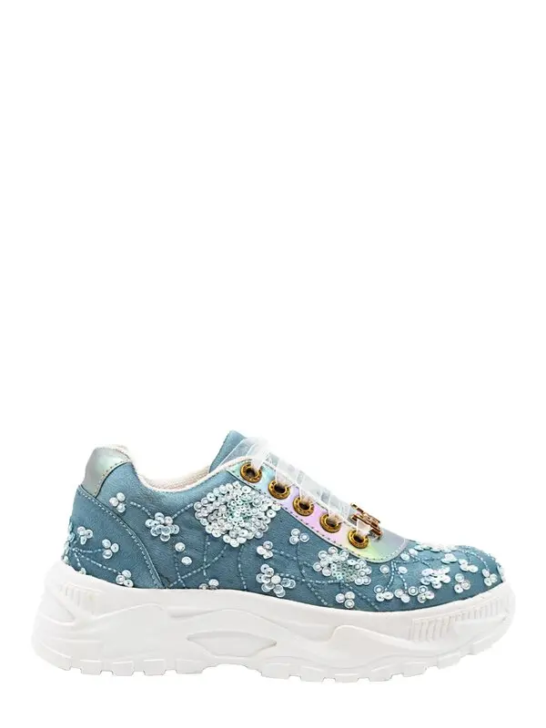 RETTROSE Maeve Luxury Dusky Satin Handmade Embellished Trainers - Blue