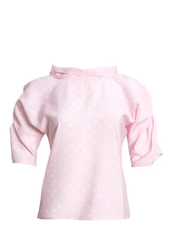 BIANCA POPP Puff Blouse With Collar In Dotted - Pink