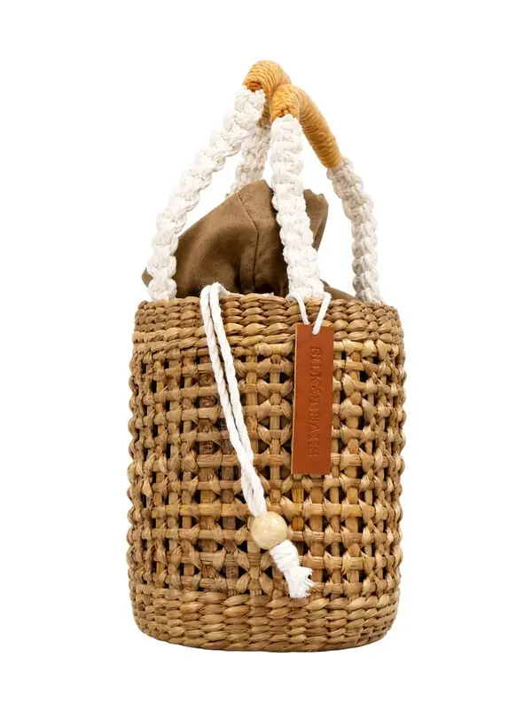 SILK AND BEARS Neutrals Lotus Mini Bucket Bag – Handwoven Water Hyacinth - Black