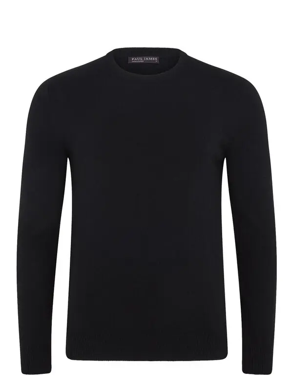 PAUL JAMES KNITWEAR Lightweight Merino Cashmere Marius Crew Neck Jumper - Black