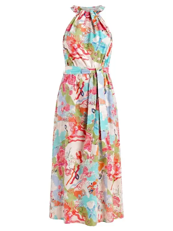 JESSICA RUSSELL FLINT Pleat Neck Midaxi Dress The Hamptons - Orange