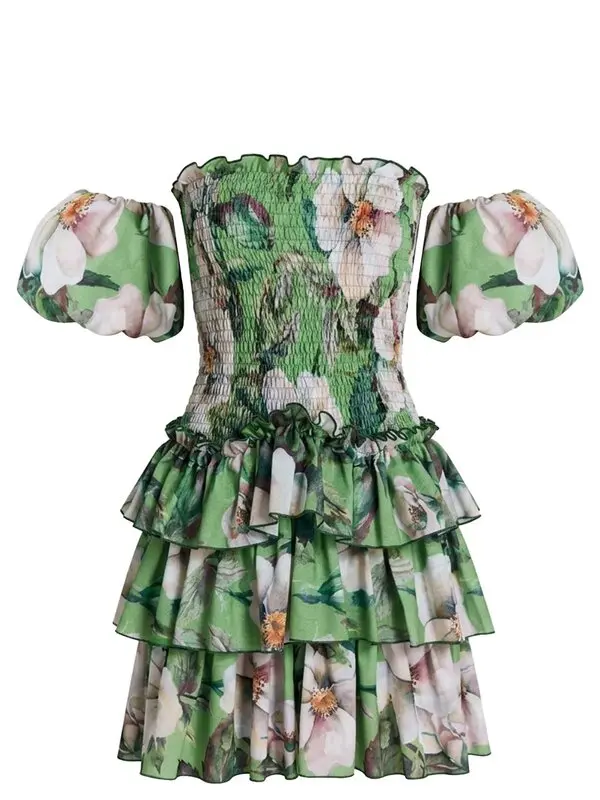 NUR KARAATA Riviera Ruffle Dress - Green