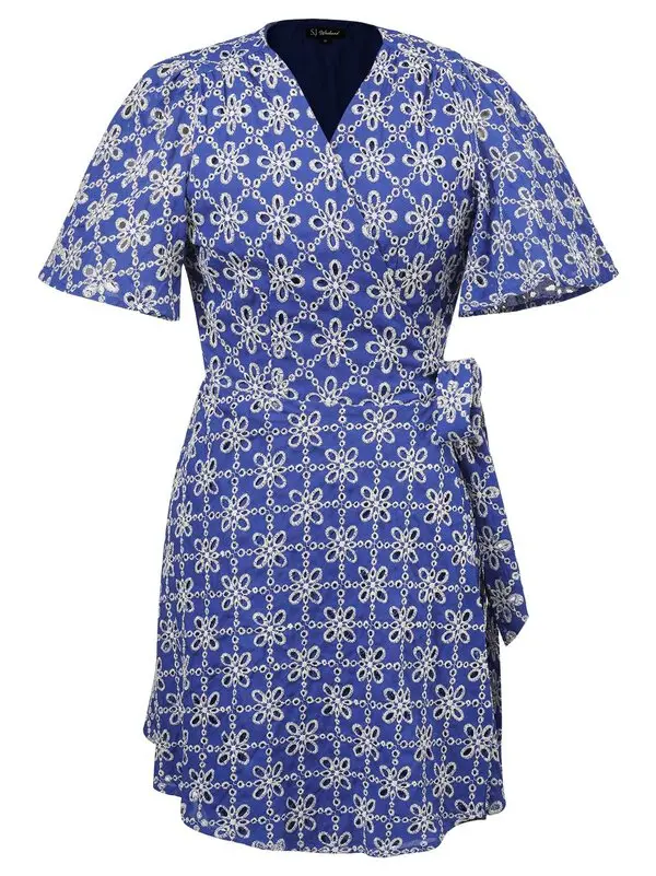 SMART AND JOY Wrap Geometric Mini Dress - Blue