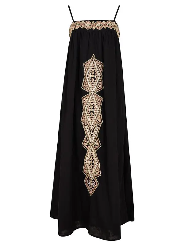 RAFFYA Embroidered Maxi Dress - Black