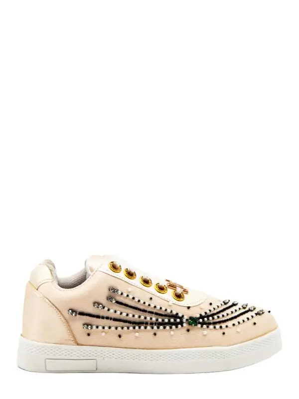RETTROSE Neutrals Nancy Luxury Buttermilk Satin Handmade Embellished Tennis Shoe - Black