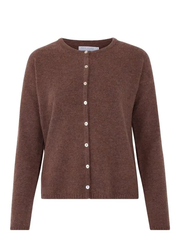 PAUL JAMES KNITWEAR Lambswool Leona Crew Neck Cardigan Tobacco - Brown