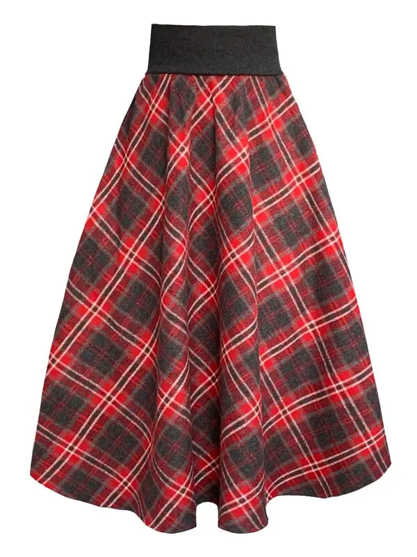 FROCK TALES Grey / Red Bonnie Midi Skirt In Red Tartan - Grey/red