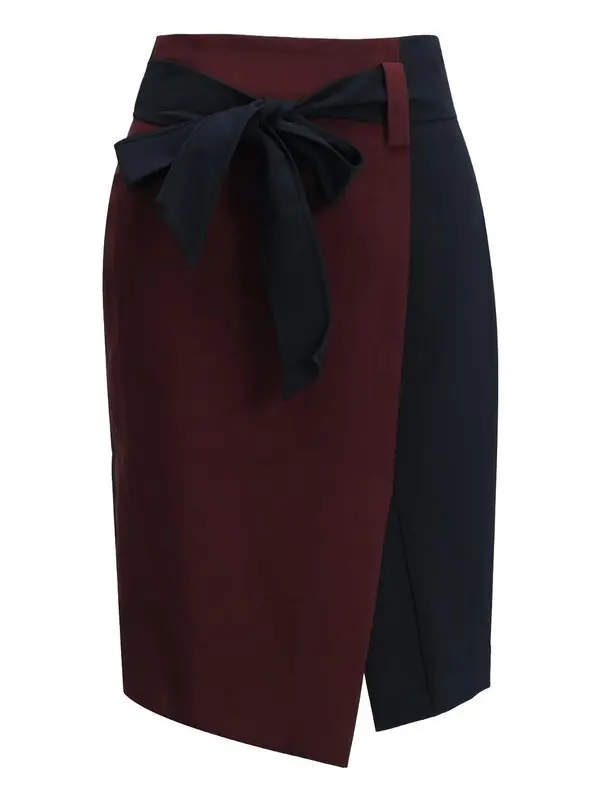 SMART AND JOY Asymmetrical Color Block Skirt With Knot Belt - Black