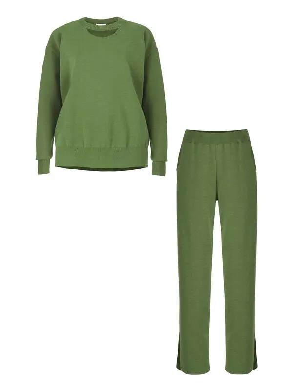 SALANIDA Ora & Rotondo 100% Merino Co-ord In Olive - Green
