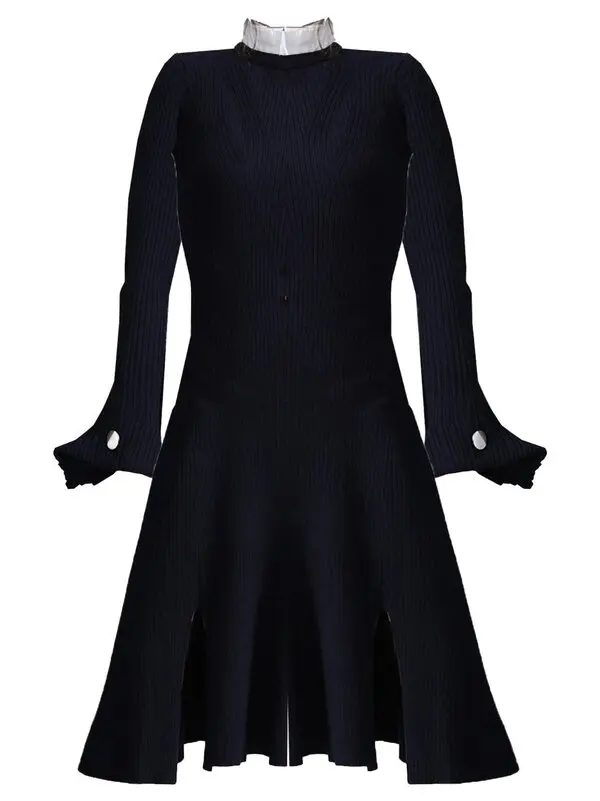 SMART AND JOY Pleats Collar Preppy Knit Midi Dress - Blue