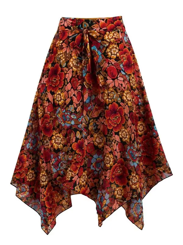 LUMINA ELIGMA Bohemian Midi Skirt Floral Pattern - Red