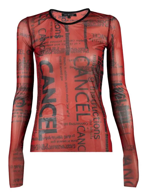 UNA BERZINA Printed Sheer Mesh Top "cancel/print - Red