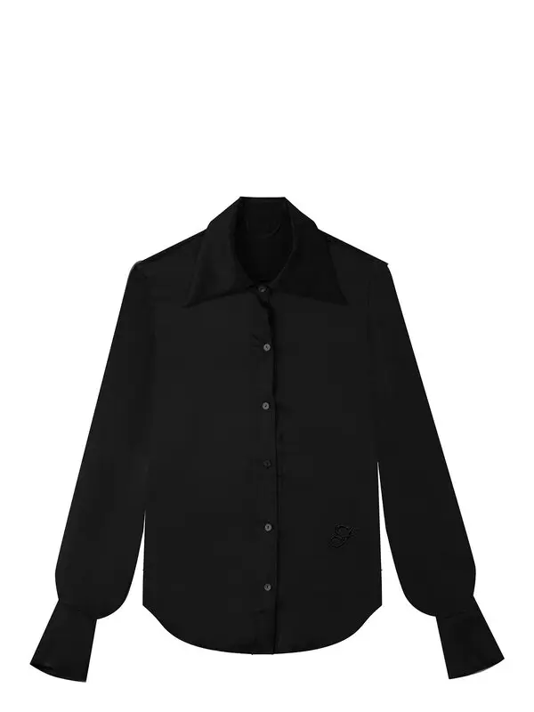 SILKINC Wide Collar Silk Shirt - Black