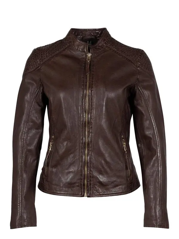Mauritius Basket Weave Leather Jacket Alisah Dark - Brown