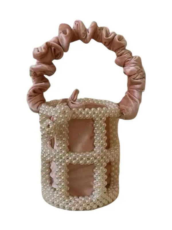 LULA-RU Velvet & Pearl Bag Pale Pink - Orange