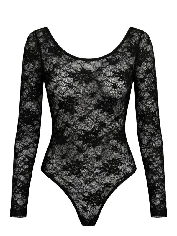 NO COMMENT Lebodi Muse. Lace Transparent Bodysuit Long Sleeves - Black