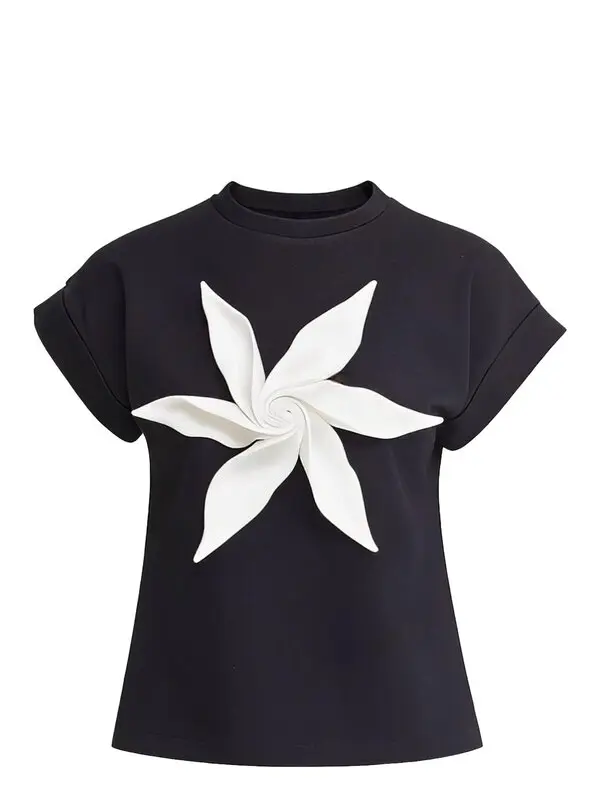 JULIA ALLERT Crew-neck Jersey T-shirt With Flower - Black