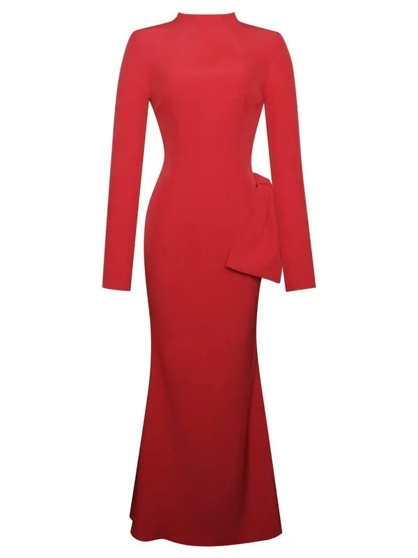 MISS CIRCLE NEW YORK Radha Backless Longsleeve Maxi Dress With Bow - Red