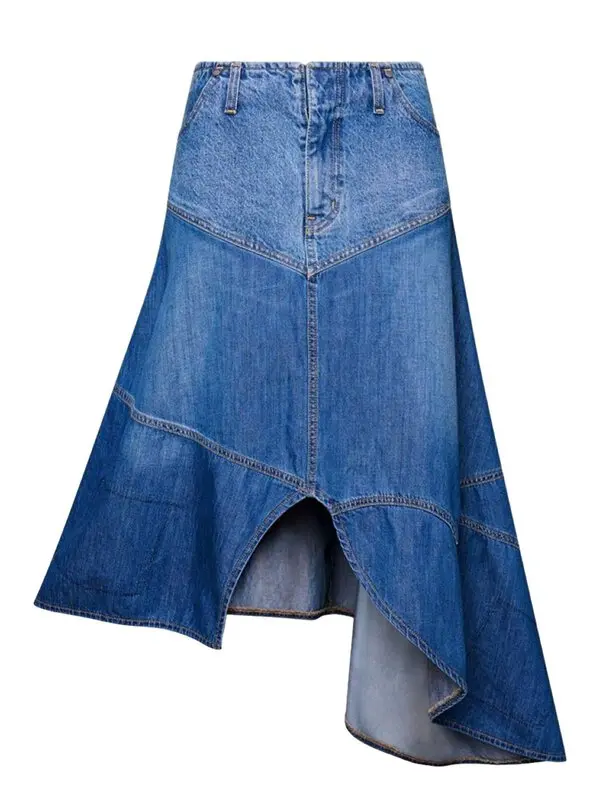 LOVE AND NOSTALGIA Little Wildflower Denim Midi Skirt - Blue